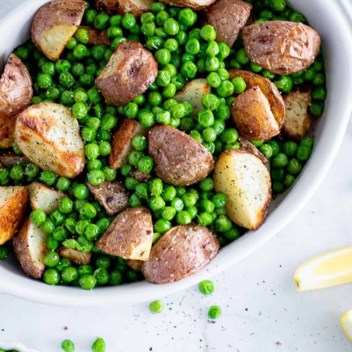 Roasted Potatoes and Peas - A Red Spatula