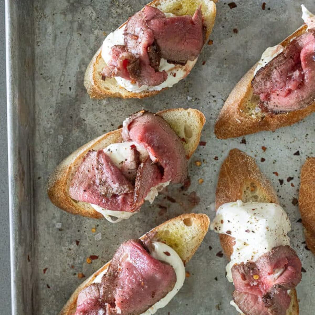 Burrata Crostini with Filet Mignon - A Red Spatula